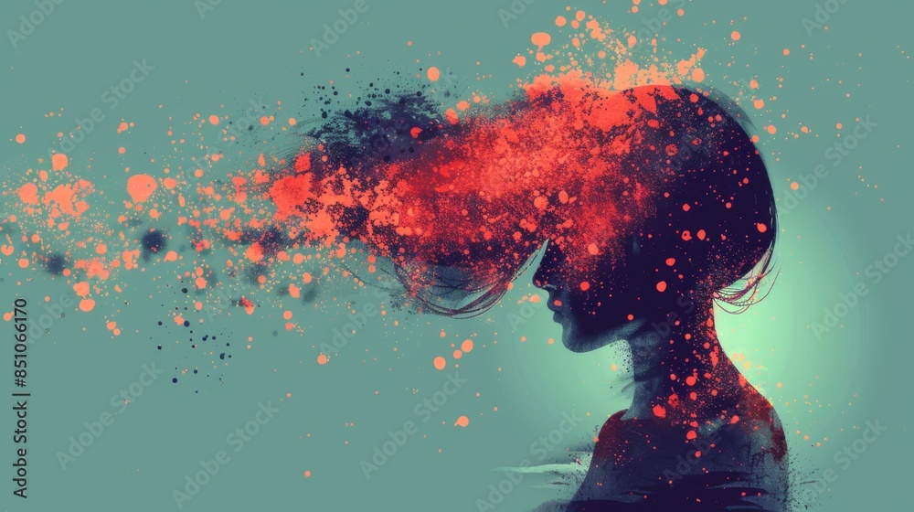 Horizontal banner. World ADHD Awareness Day. Head of a girl on a blue ...