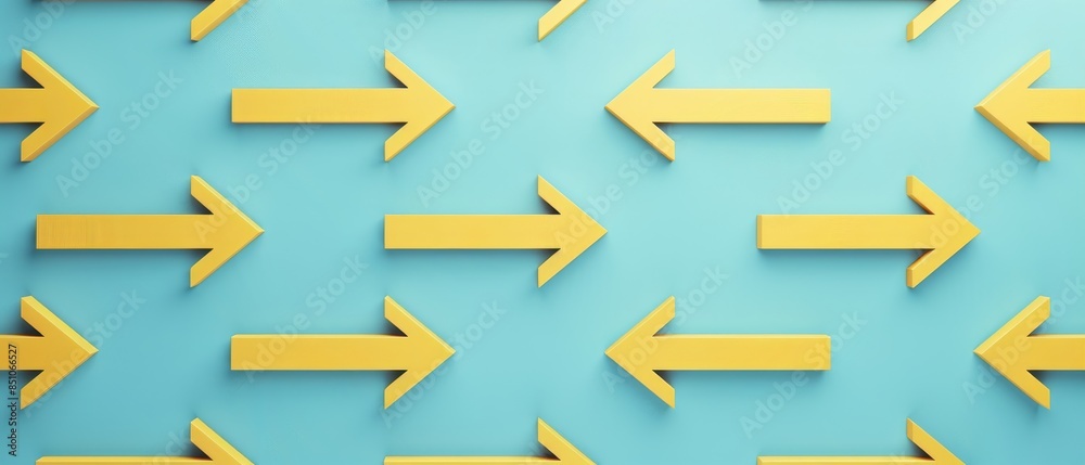 Yellow arrows pointing in different directions on a light blue ...