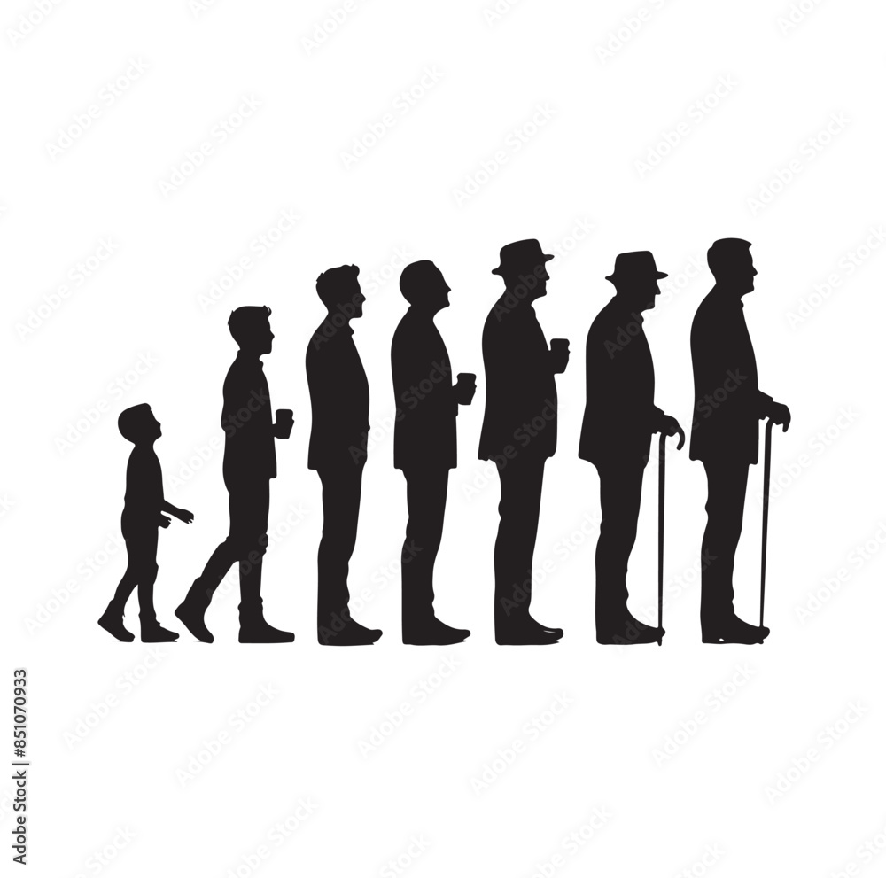 Human in different ages. Silhouette profile of male and female person ...
