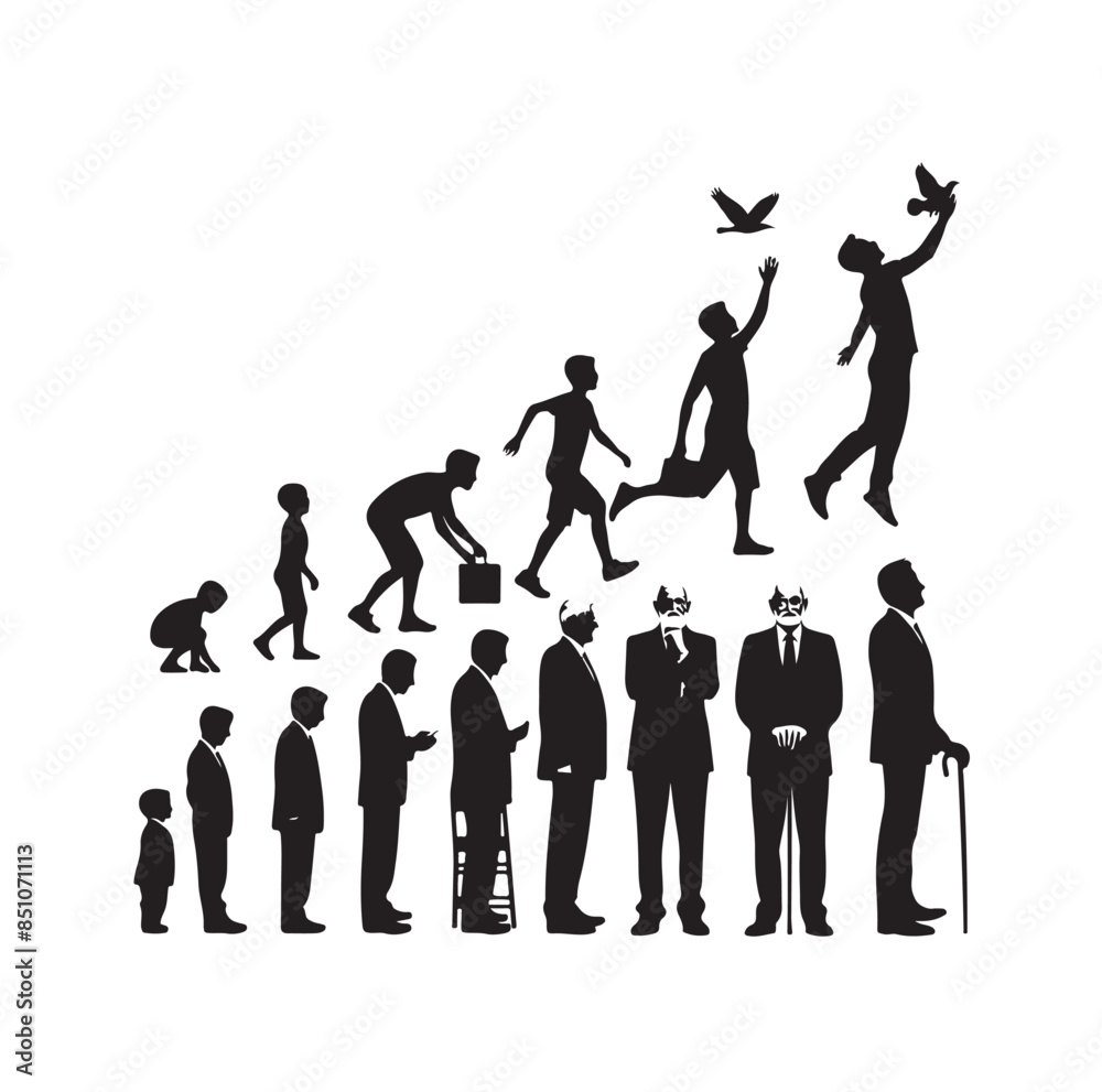 Human in different ages. Silhouette profile of male and female person ...