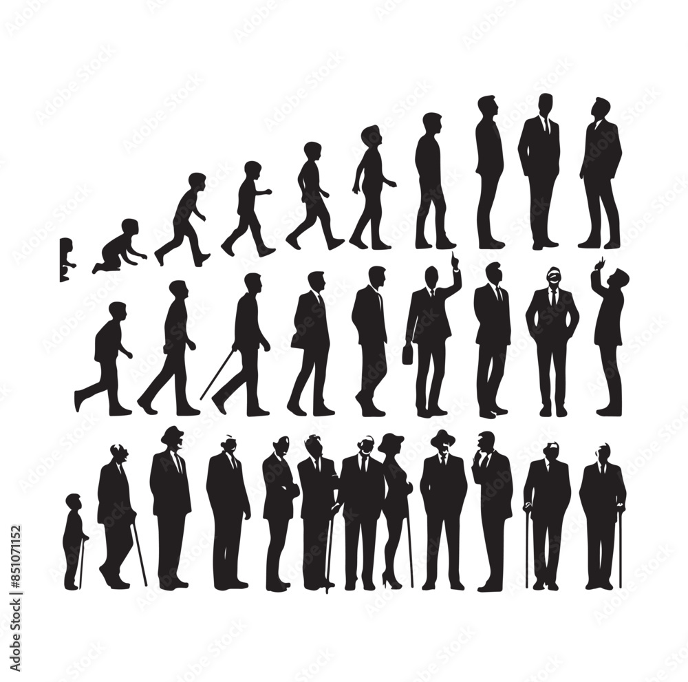 Human in different ages. Silhouette profile of male and female person ...
