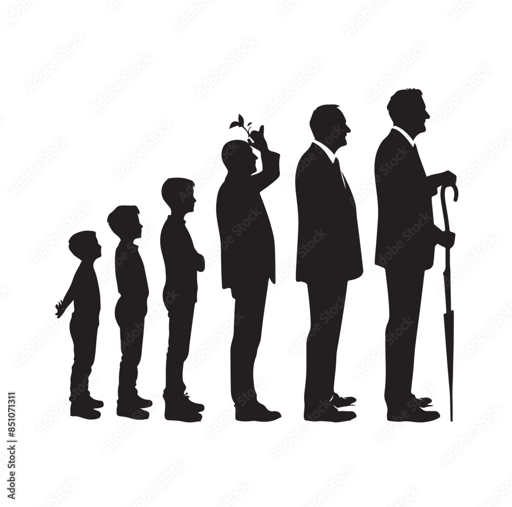 Human in different ages. Silhouette profile of male and female person ...