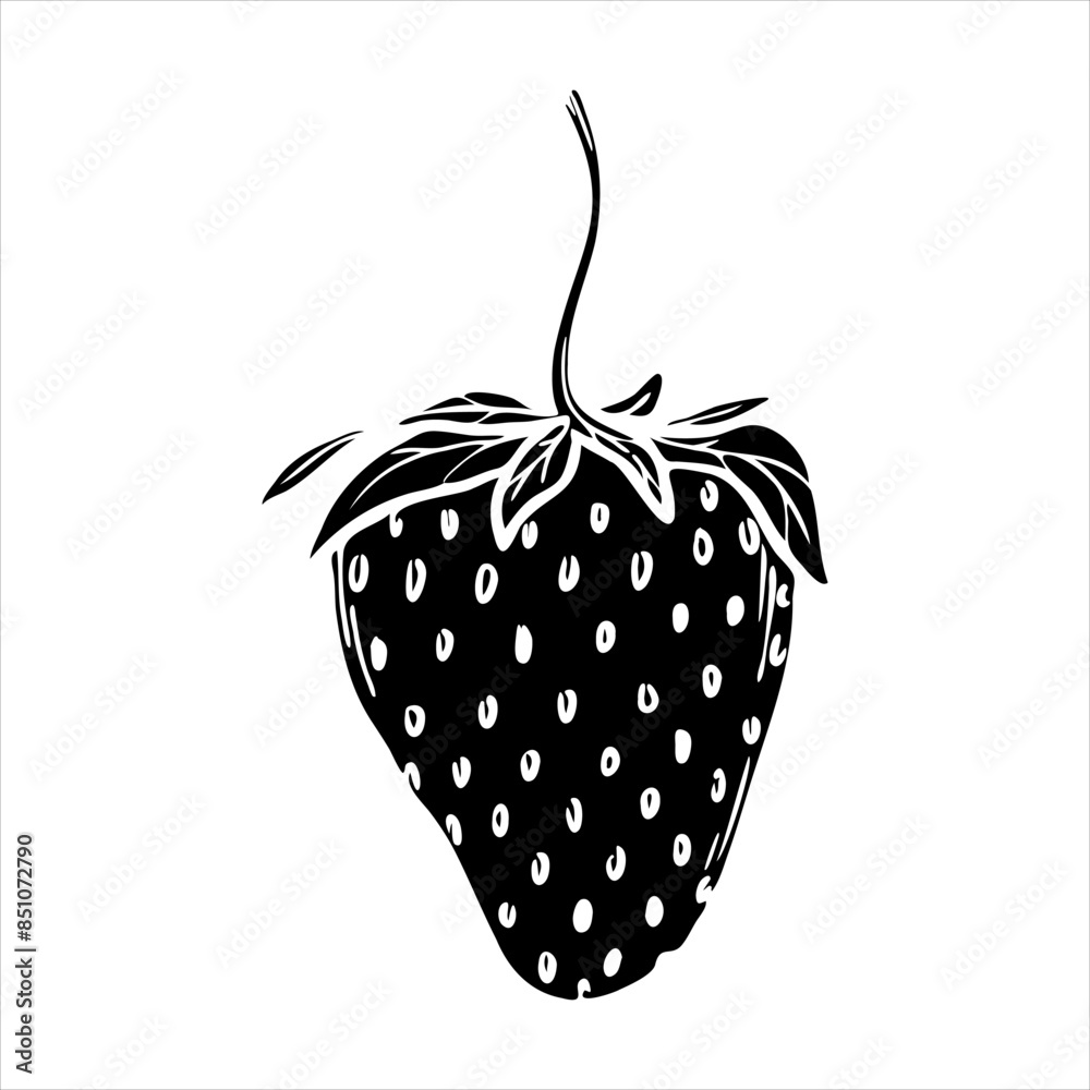 Vector strawberry silhouette illustration, hand drawn botanical outline ...