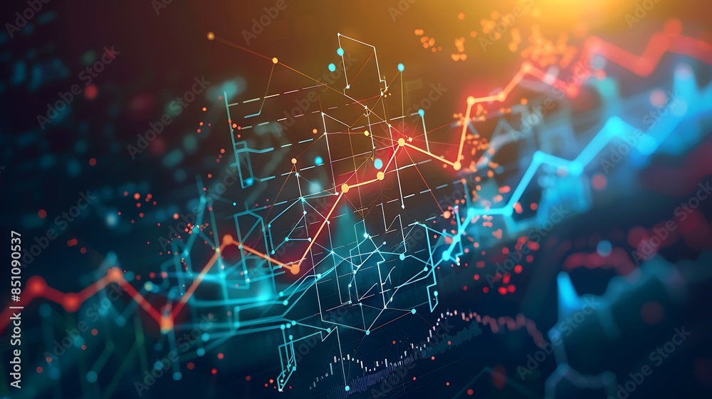 An innovative illustration of a digital chart with a rising arrow ...
