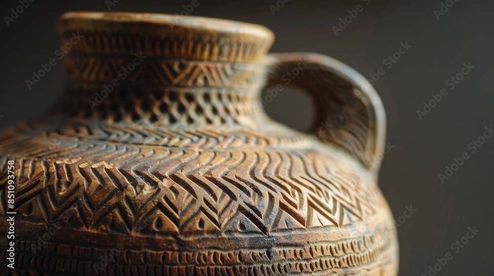 Foto de Neolithic pottery vessel with intricate designs , pottery ...