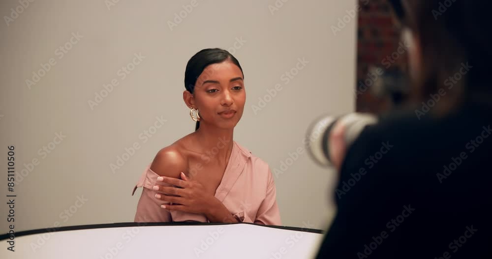 Photography, studio and girl with photographer for creative, shooting ...