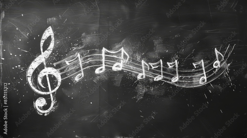 White chalk music notes icon, hand-drawn grunge style, blackboard ...
