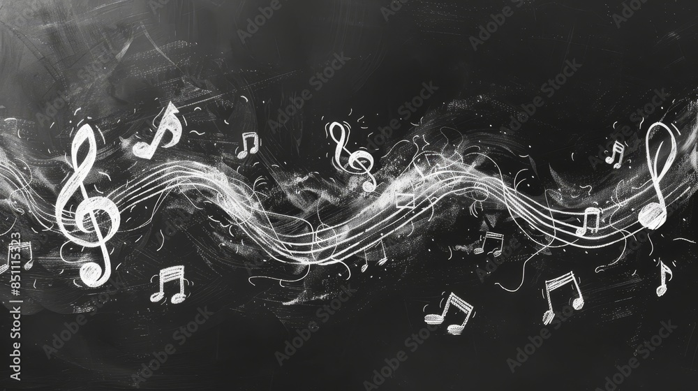 White chalk music notes icon, hand-drawn grunge style, blackboard ...