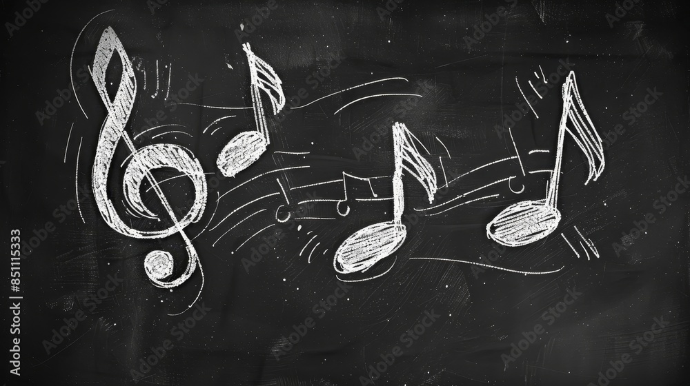 White chalk music notes icon, hand-drawn grunge style, blackboard ...