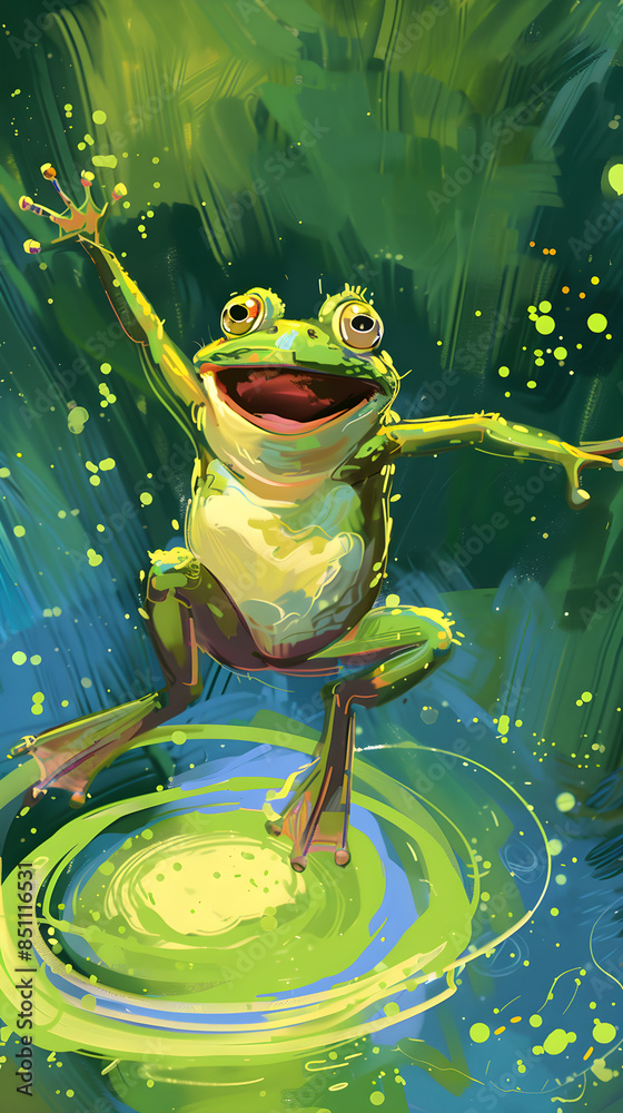 Vibrant Clipart of a Happy Jumping Frog: Expressive and Playful Froggy ...