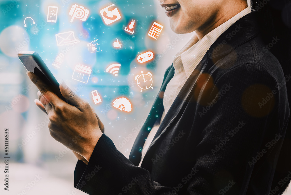 Multimedia and Computer Applications Concept. Business people using ...