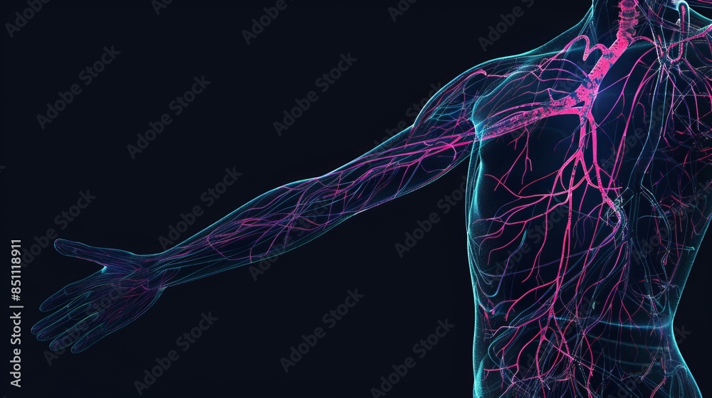 Human anatomy showing arm vein structure system visible isolated on ...