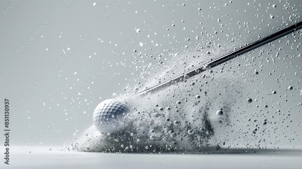 Powerful swing of a golf club meeting a golf ball, focus on motion and ...