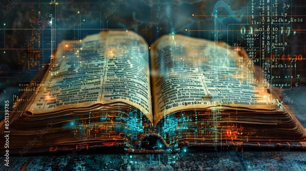 Historic Texts with Digital Code: background combining pages of ...