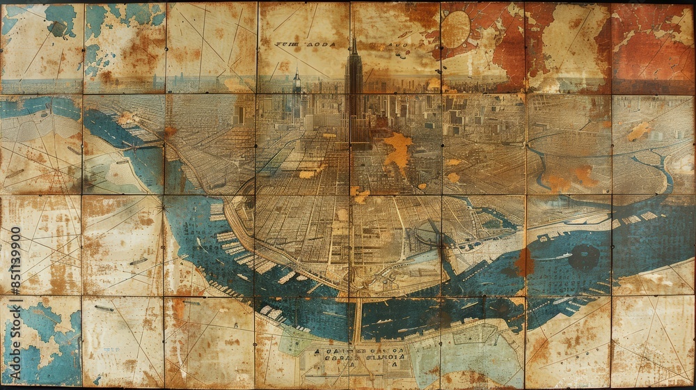 Old Maps with Modern Cityscapes: Create a background featuring antique ...