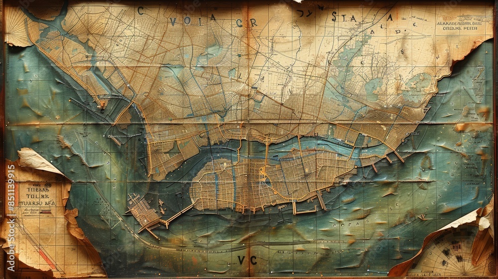 Old Maps with Modern Cityscapes: Create a background featuring antique ...