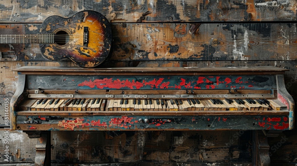 Vintage Instruments with Digital Music Notes: Create a background with ...