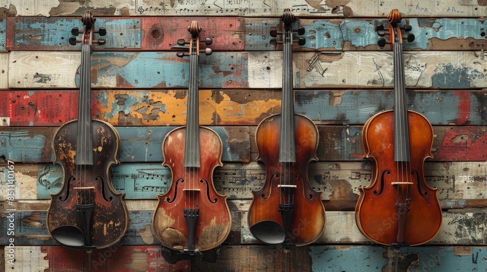 Vintage Instruments with Digital Music Notes: Create a background with ...