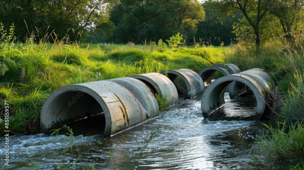 Concrete chimney pipes repurposed for water channel culverts Stock ...