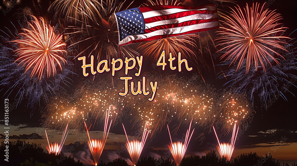 Fireworks forming "Happy 4th July" in a stunning display, the American ...