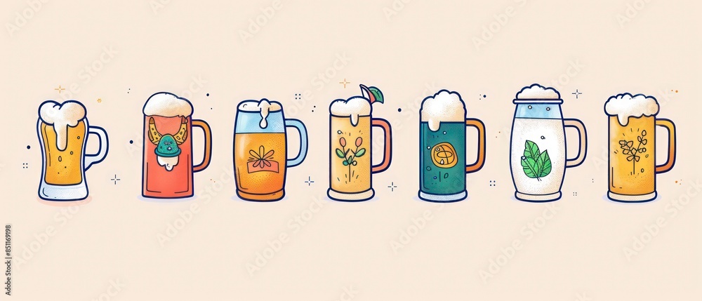 beer, glass, drink, mug, alcohol, vector, illustration, beverage, bar ...
