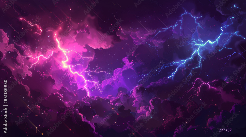 Lightning background, purple lightning with dark sky. thunderstorm ...