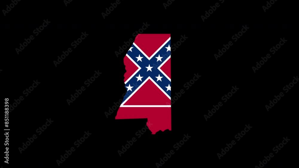 Mississippi state flag United States map outline animation black ...