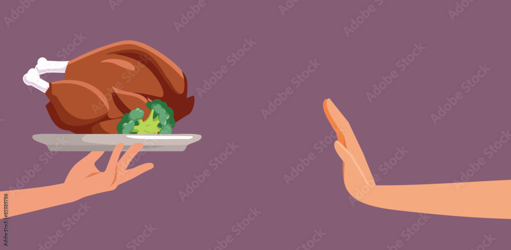 Person Refusing a Full Meal Vector Cartoon Illustration. Vegetarian ...