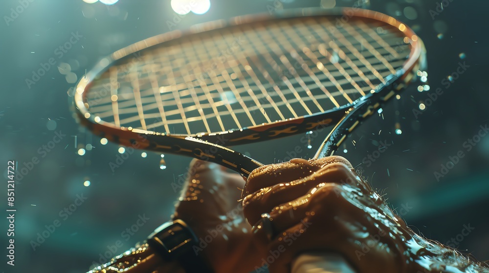 Image of sweaty hands holding a badminton racket realistic details The ...