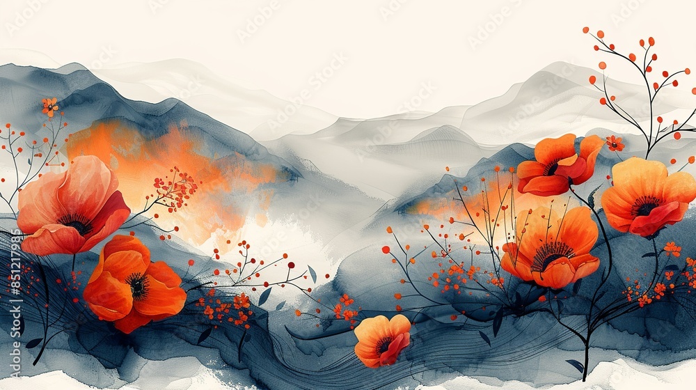 An abstract background with bold, sweeping strokes and delicate hand ...