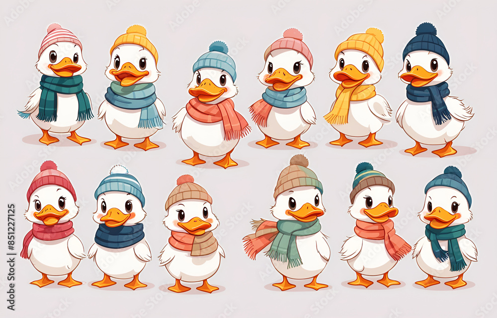 Cartoon duck ,psyduck wearing hats and necklaces ，Duoge Comics. Multi ...