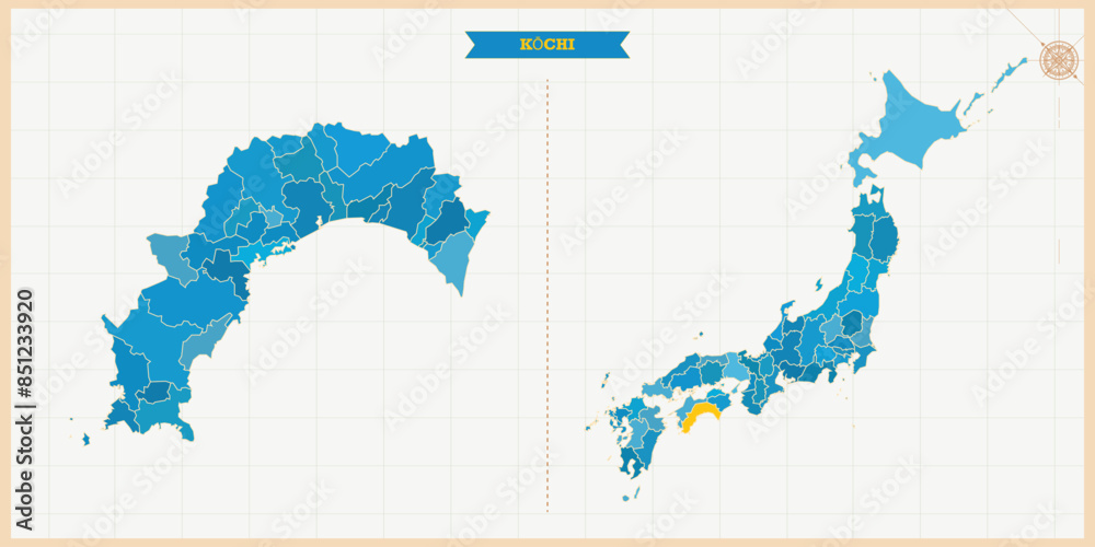 Poster A Map highlighting Kochi in the Japan Map, Kochi and Japan ...