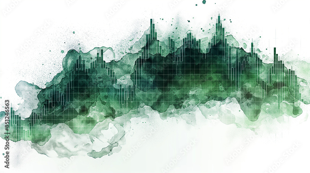 a very simple stock market graph, in green, going up from left to right ...