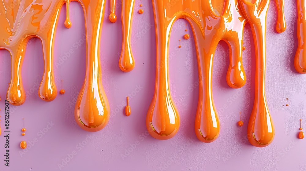 Burnt orange paint drips creating dynamic patterns against a lilac ...