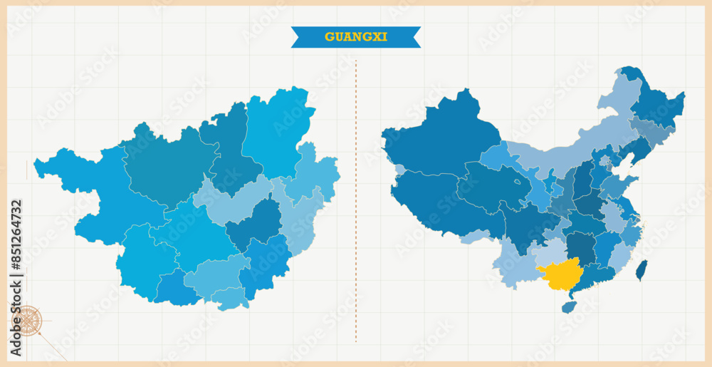 A Map highlighting Guangxi in the China Map, Guangxi and China modern ...