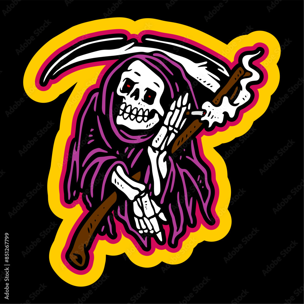 vector illustration tracing artwork of a grim reaper death calling ...