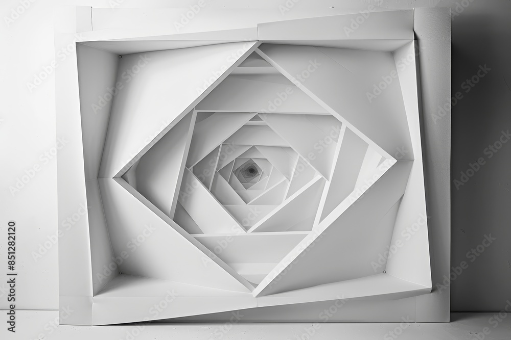 A minimalist design featuring intricate geometric shapes that converge ...