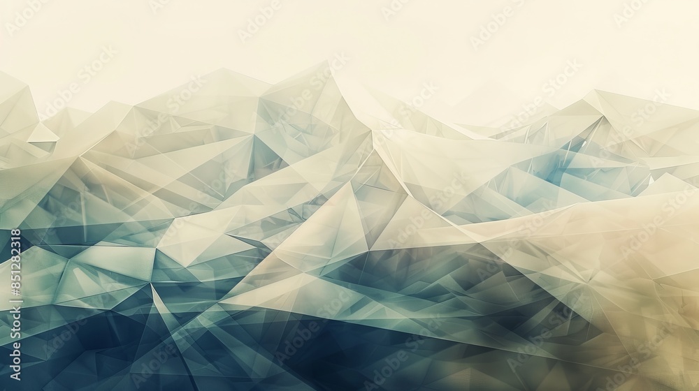 Geometric landscape of overlapping triangles and polygons, evoking a ...