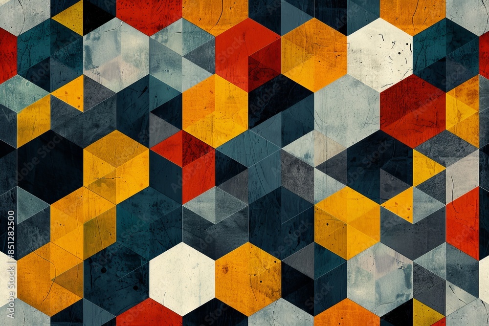 A contemporary illustration of overlapping hexagonal patterns in bold ...
