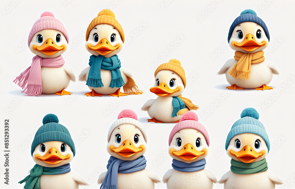 Cartoon duck ,psyduck wearing hats and necklaces ，Duoge Comics. Multi ...