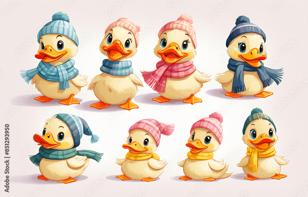 Cartoon duck ,psyduck wearing hats and necklaces ，Duoge Comics. Multi ...