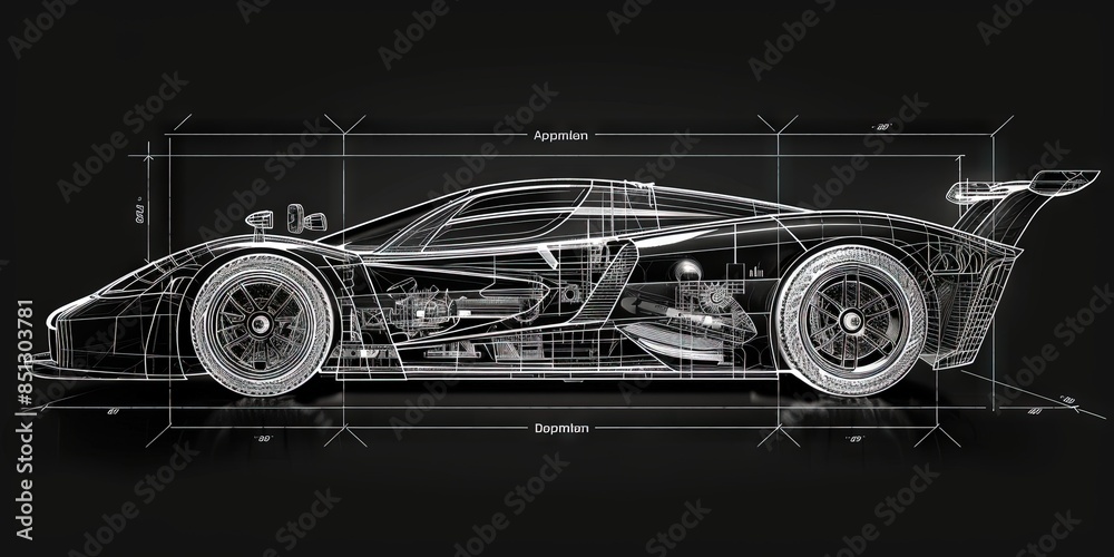 aggressive sports car, technical drawing - concept car design plans on ...