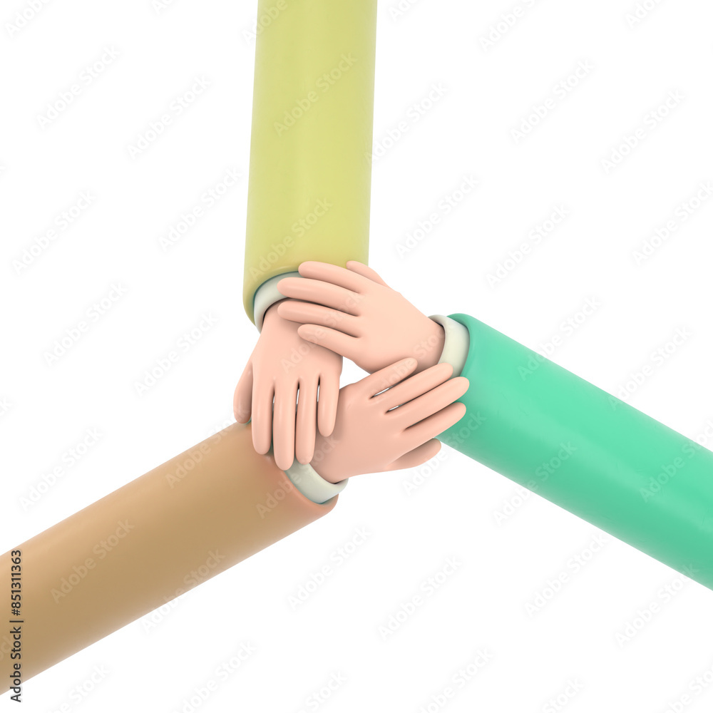 Transparent Backgrounds Mock-up.Three human join hands together ...