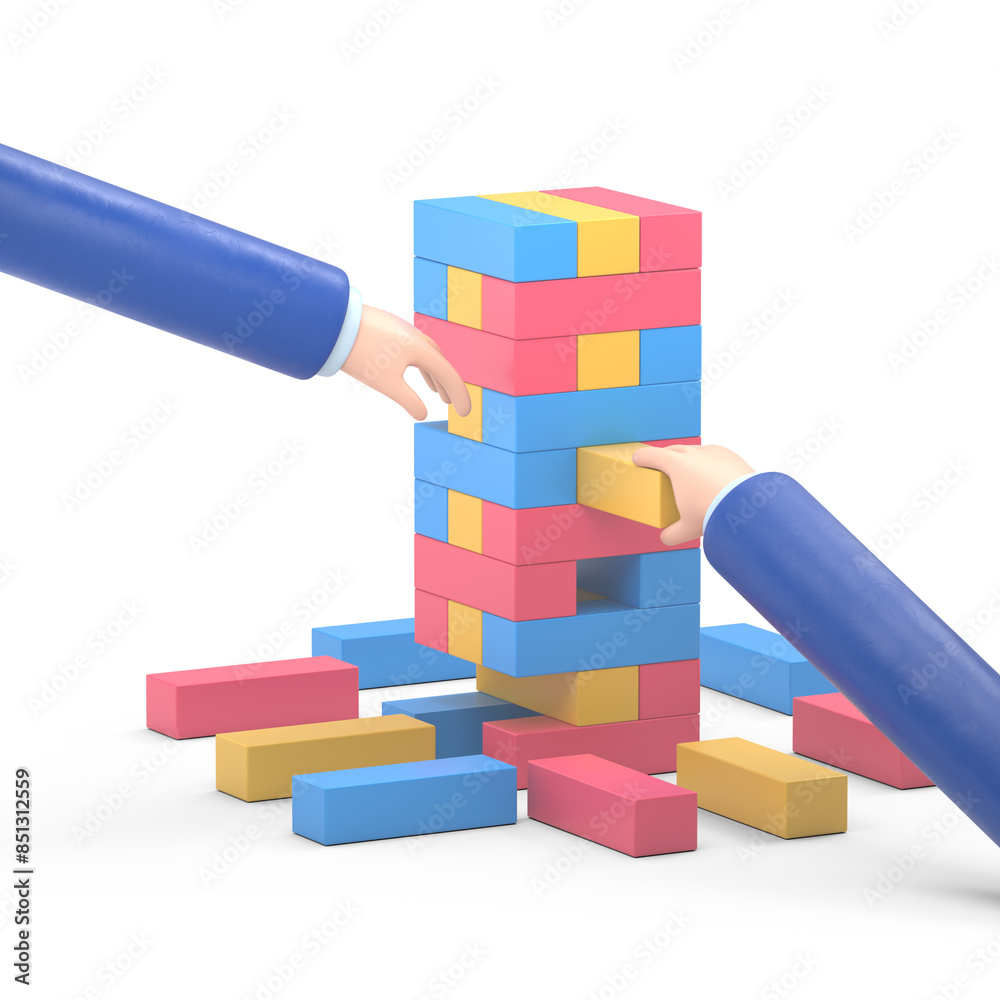 Transparent Backgrounds Mock-up.Businessman hands play wood block tower ...