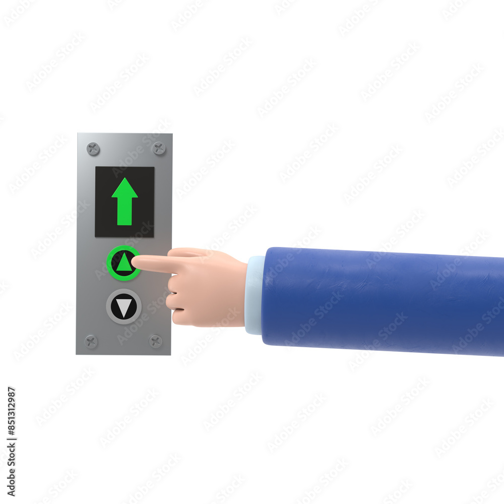 Businessman presses the lift button. 3d illustration flat design.Call ...
