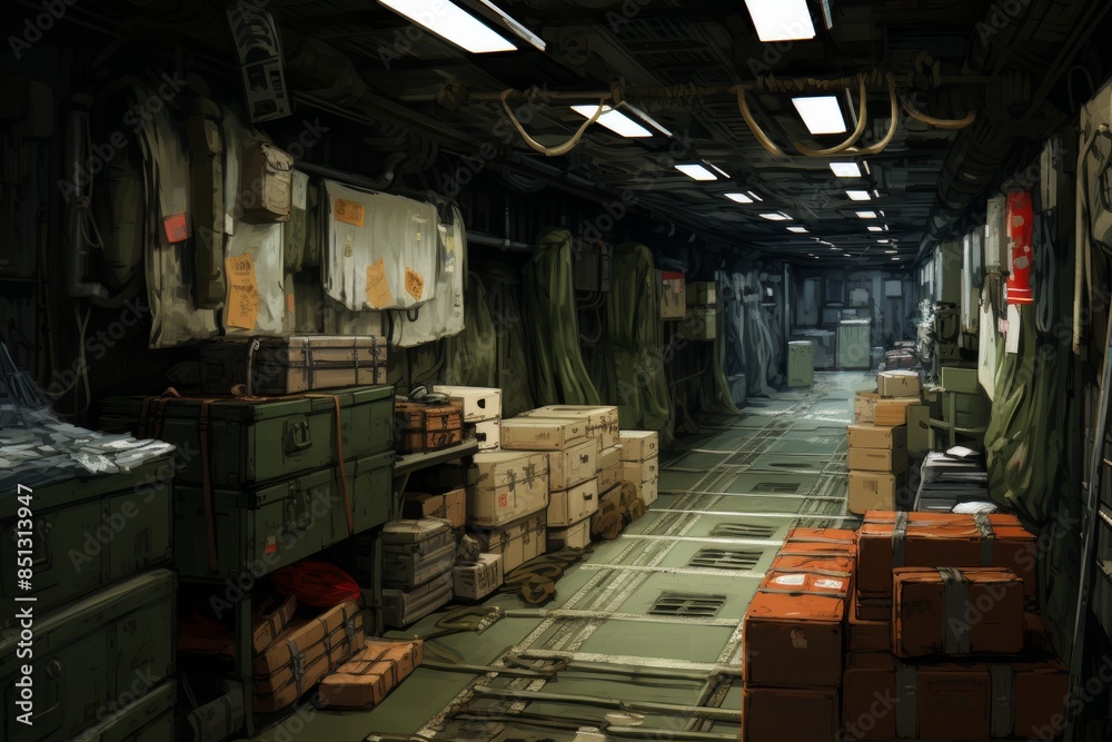 Military equipment being loaded into the cargo compartment of an ...