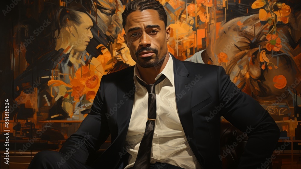 brutal attractive African American man, Art Deco portrait. gangster ...