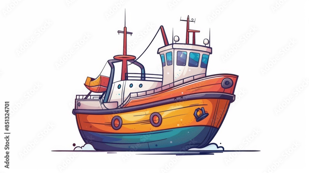 Cute cartoon cargo ship design for t-shirts, icons, logos, labels ...