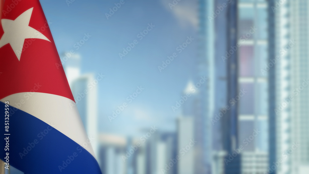 flag of Cuba on modern city architecture bokeh bg for national holiday ...