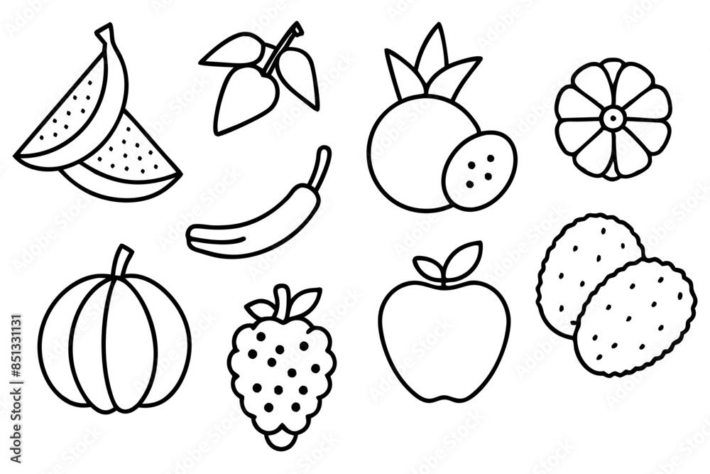 Vector Illustration Of Fruits outline Stock Vector | Adobe Stock